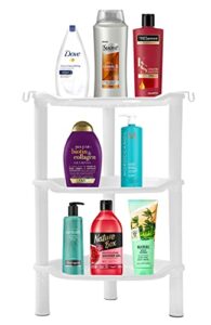 3 tier shower caddy organizer shelf corner, 13.5 x 10 x 26 inches, rustproof, plastic shower rack stands for inside bathroom, bathtub, shower pan, white(round slot white 3 tier)