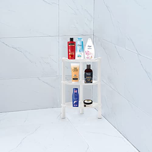 3 Tier Shower Caddy Organizer Shelf Corner, 13.5 x 10 x 26 Inches, Rustproof, Plastic Shower Rack Stands for Inside Bathroom, Bathtub, Shower pan, White(Round Slot White 3 Tier)