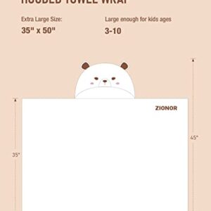 ZIONOR Bamboo Hooded Towel for Kids - 35'' x 50'' Extra Large Bath Towels for Kids 3-10 Yrs, Premium Soft Towels for Boys Girls, Ultra Absorbent and Hypoallergenic (White, Bear)