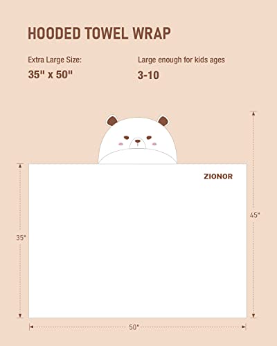 ZIONOR Bamboo Hooded Towel for Kids - 35'' x 50'' Extra Large Bath Towels for Kids 3-10 Yrs, Premium Soft Towels for Boys Girls, Ultra Absorbent and Hypoallergenic (White, Bear)