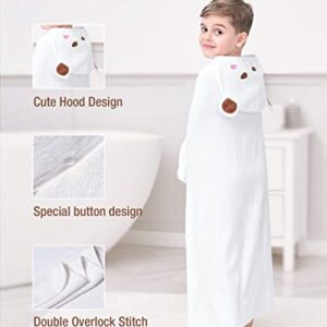 ZIONOR Bamboo Hooded Towel for Kids - 35'' x 50'' Extra Large Bath Towels for Kids 3-10 Yrs, Premium Soft Towels for Boys Girls, Ultra Absorbent and Hypoallergenic (White, Bear)