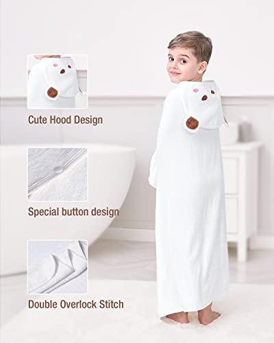 ZIONOR Bamboo Hooded Towel for Kids - 35'' x 50'' Extra Large Bath Towels for Kids 3-10 Yrs, Premium Soft Towels for Boys Girls, Ultra Absorbent and Hypoallergenic (White, Bear)