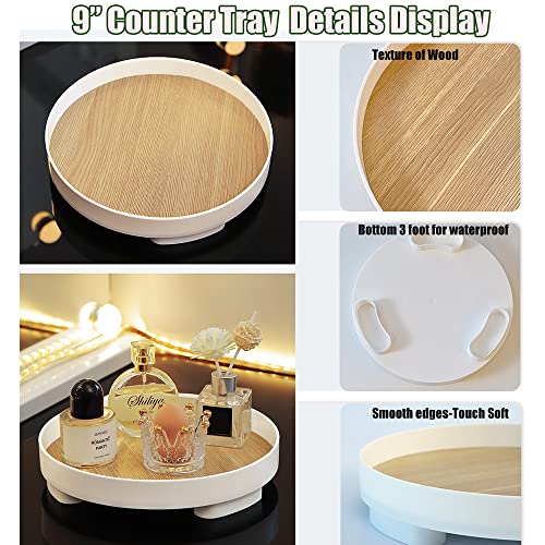 Round Bathroom Tray 2 Pack, Countertop Organizer Trays 12" and 9" Vanity Counter Tray Round Cosmetic Holder Decorative Tray Dresser Tray for Candle, Lotion Bottle, Cosmetics