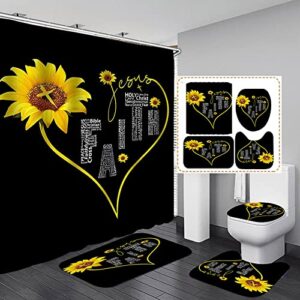 stocauoi sunflower 4-piece set shower curtains waterproof, creative 3d shower curtain set, non-slip rug, toilet lid cover and bath mat, bathroom decoration 12 hooks-36" x 72"