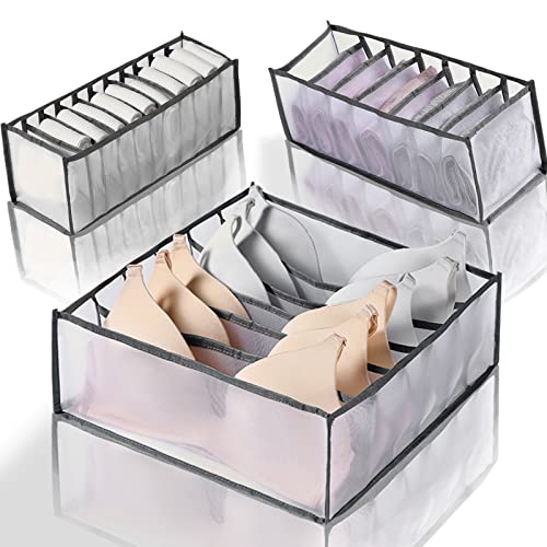 OHEMDI 3 Pcs Wardrobe Underwear and Socks Organizer and Drawer Organizer for Small Size Foldable Clothes for Women and Men