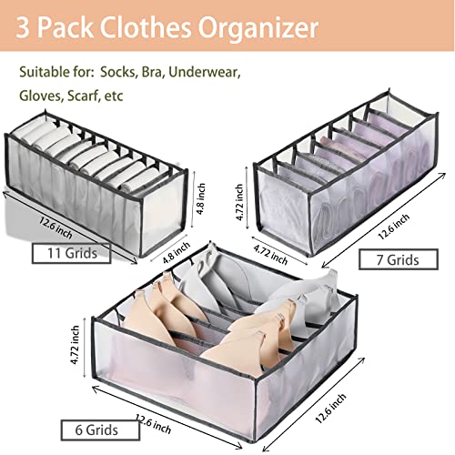 OHEMDI 3 Pcs Wardrobe Underwear and Socks Organizer and Drawer Organizer for Small Size Foldable Clothes for Women and Men