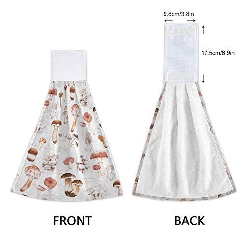 Oarencol Vintage Mushrooms Print Kitchen Hand Towel Absorbent Hanging Tie Towels with Loop for Bathroom 2 Pcs