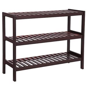 songmics bamboo shoe rack bench, 3-tier shoe organizer，utility storage shelf rack, storage shelf, 3-shelf shelving unit,for entryway hallway bathroom living room and corridor brown