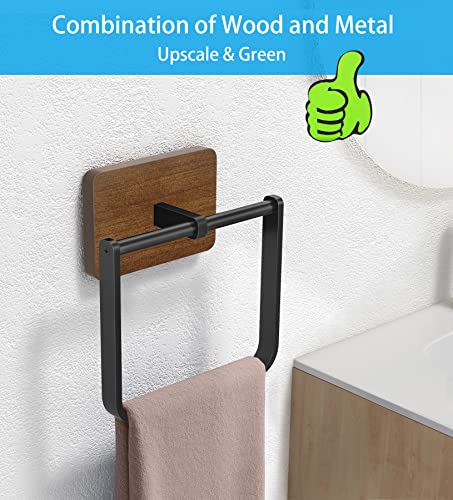 DOKU Metal Square Towel Ring, Hand Towel Holder for Bathroom, Towel Rack Hanger for Kitchen Wall Mount Heavy Duty Storage, Black and Brown