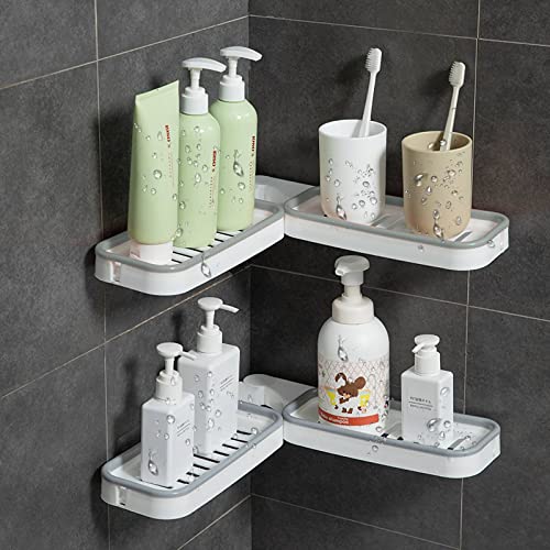 ZSSM Corner Shower Caddy 180° Rotatable Dual purpose No-Drilling Waterproof Wall Mounted Bathroom Shelf Organizer Rack Plastic, NO-Drilling Removable Bathroom ​Shower Shelf for Bathroom & Kitchen