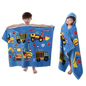 lobetoaed kids hooded beach bath towel,baby surf poncho toddlers soft real cotton wrap changing robe for boy girl shower/beach/pool child cover ups 50"x30" large towel wrap,engineering vehicle pattern