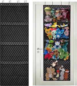 stuffed animal storage, 64.5" h x 22" w over the door organizer for stuffies, behind the door storage organizer, kids toy storage organizer, easy installation with 4 hanging storage pockets