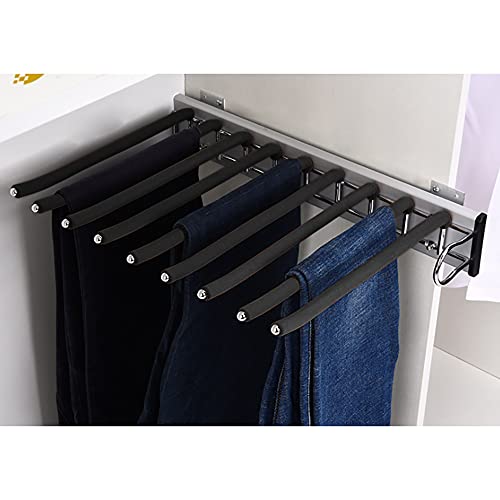 Pull Out Pants Rack Trousers Rack 9 Arms Steel Multifunctional Pull Out Pants RCK Hanger Bar Space Saving Storage Clothes Organizers for Bedroom Cloakroom Wardrobe