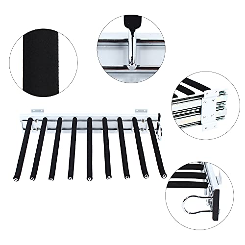 Pull Out Pants Rack Trousers Rack 9 Arms Steel Multifunctional Pull Out Pants RCK Hanger Bar Space Saving Storage Clothes Organizers for Bedroom Cloakroom Wardrobe