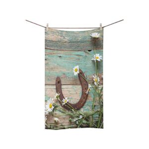 InterestPrint Rusty Horseshoe and Daisies on Rustic Old Barn Wood Large Absorbent Hand Towel Printed Drying Towels Beach Towels for Bathroom Kitchen Bath, 16x28 Inch