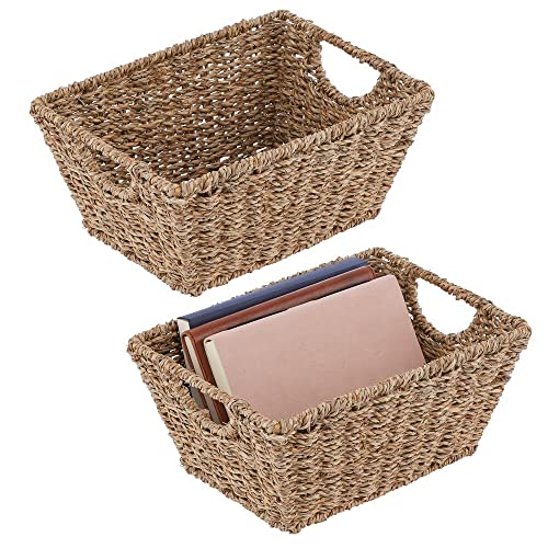 mDesign Natural Woven Seagrass Nesting Closet Storage Organizer Basket Bin for Kitchen Cabinets, Pantry, Bathroom, Laundry Room, Closets, Garage - 2 Pack - Natural/Tan