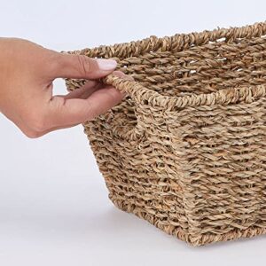 mDesign Natural Woven Seagrass Nesting Closet Storage Organizer Basket Bin for Kitchen Cabinets, Pantry, Bathroom, Laundry Room, Closets, Garage - 2 Pack - Natural/Tan