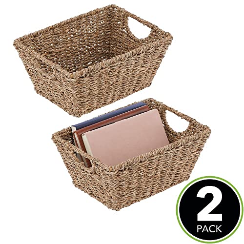 mDesign Natural Woven Seagrass Nesting Closet Storage Organizer Basket Bin for Kitchen Cabinets, Pantry, Bathroom, Laundry Room, Closets, Garage - 2 Pack - Natural/Tan