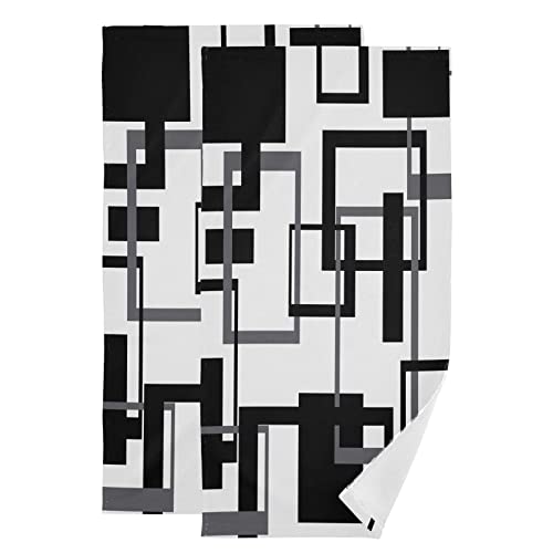 SHUSTARY 2 Pack Black and White Hand Towels for Bathroom,Soft Absorbent Quick-Dry Grey Geometric Abstract Kitchen Dish Towels Decorative Mid Century Bathroom Hand Towel for Face,Gym,Spa 14"x28"