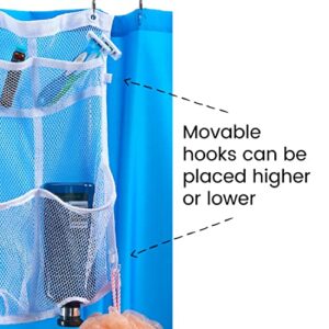 Smooth Trip Mesh Shower Organizer and Hanging Bathroom Caddy with Dispenser Pockets, Movable Hooks and No-Rust Grommets