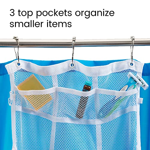 Smooth Trip Mesh Shower Organizer and Hanging Bathroom Caddy with Dispenser Pockets, Movable Hooks and No-Rust Grommets