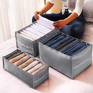 next me-3pcs wardrobe clothes organizer-dresser drawer organizers-closet organizer, organizer drawers for dresser drawers-clothing storage-foldable clothing organizers for bedroom (grey)