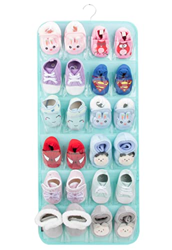 PACMAXI Over The Door Shoes Organizer for 12 Pairs of Baby Shoes Boys Girl, Hanging Baby Shoe Organizer with Hanger (Felt Material-Mint Green)