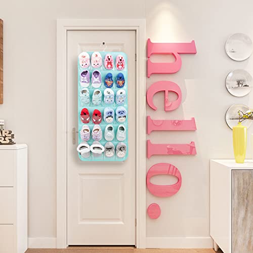 PACMAXI Over The Door Shoes Organizer for 12 Pairs of Baby Shoes Boys Girl, Hanging Baby Shoe Organizer with Hanger (Felt Material-Mint Green)