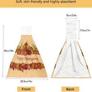 Happy Thanksgiving Orange Kitchen Hanging Towel Hand Towels with Loop, 1 Pack Soft Absorbent Tie Towel for Bathroom Farm Crops Pumpkin and Maple Leaves Tea Bar Dish Cloths Home Cleaning Terry