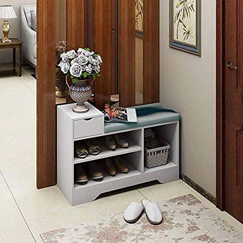 MFCHY White 3 Tier Shoe Racks Storage Bench with Seat and Drawer Hallway Furniture Wooden (Color : E)