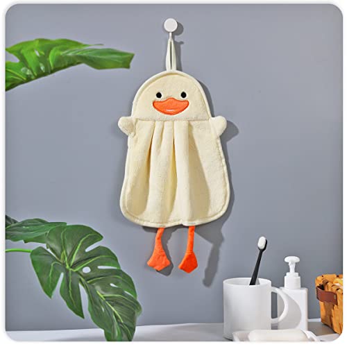 Tyrafry Cute Duck Hand Towels Super Soft Microfiber Bathroom Towels Water Absorbent Machine Washable Kitchen Towels Decorative Hand Towels with Hanging Loop, Yellow