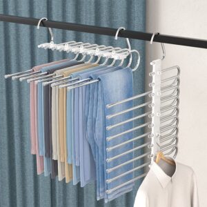 hoibampu 2 pcs upgrade 9 layers pants hangers space saving - hangers for clothes hanger organizer - jean hangers pants rack scarf hanger closet space saving scarf organizer