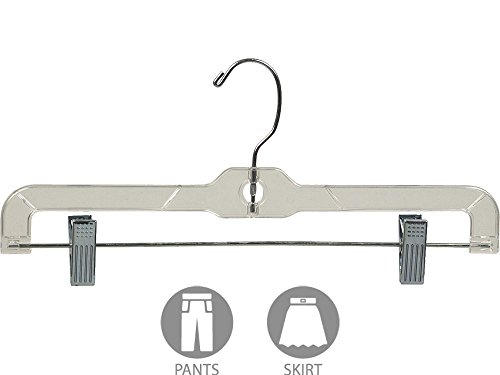 The Great American Hanger Company Clear Plastic Bottom, Box of 100 Flat Pant Hanger s with Adjustable Cushion Clips and Polished Chome Swivel Hook - 666050