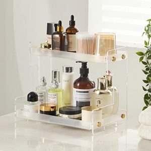 muyedrain bathroom organizer countertop,2 tier bathroom counter organizer kitchen spice rack cosmetic organizer,countertop storage shelf for bathroom, kitchen, living room, bedroom, dressing table