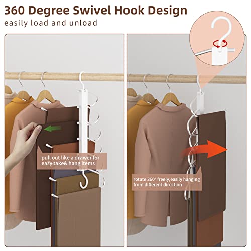 2 Pack Pants Hangers Space Saving - 6 Tier Multi Functional Pants Rack for Hanging Pants,Scarf,Jean,Clothes - Folding Collapsible Hangers for Closet Organizer,Non-Slip Multiple Hangers for Men Women