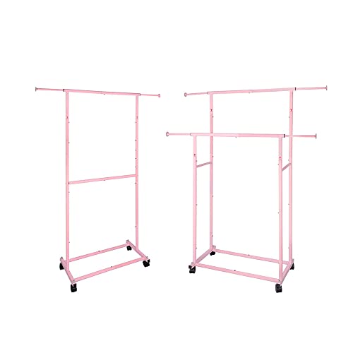 Fishat Horizontal and Vertical Pink Double Rod Garment Rack