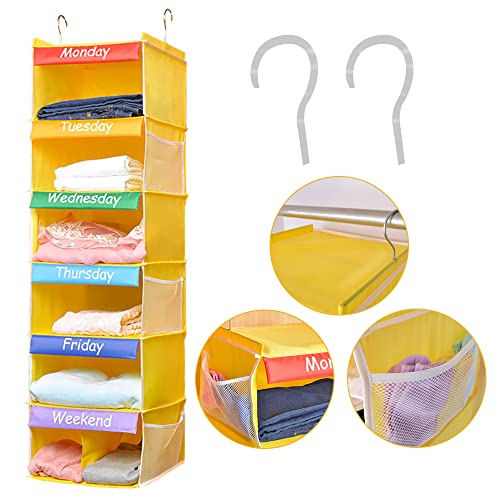 Ximenger Weekly Closet Organizers & Storage Hanging Daily Closet Shelves with 6-Shelf Foldable Oxford Cloth Weekday Clothes Organizer