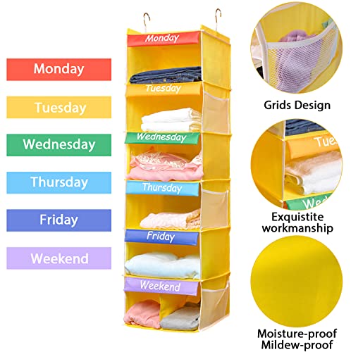 Ximenger Weekly Closet Organizers & Storage Hanging Daily Closet Shelves with 6-Shelf Foldable Oxford Cloth Weekday Clothes Organizer