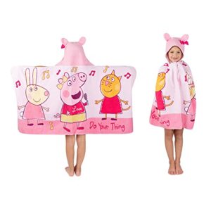 franco peppa pig kids bath/pool/beach soft cotton terry hooded towel wrap, 24 in x 50 in