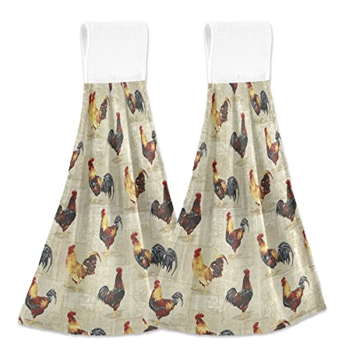 Rustic Rooster Hanging Kitchen Towels Country Animal Dish Cloth Soft Tea Bar Towels Fingertip Towels for Bathroom Farmhouse Decor