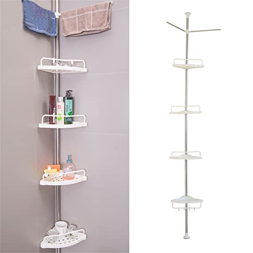 Shower Corner Caddy Organizer for Bathroom, Adjustable Tension Pole Shower Shelf 4 Tier Stand Up Shower Caddy Shelf for Bathroom Kitchen Lavatory, 43 to 122inch Height, Gdrsauya10