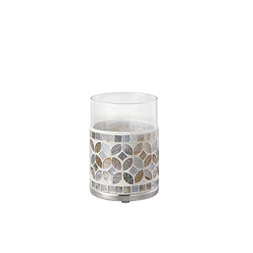 Madison Park Tesera Glass Bathroom Accessory Set, Stainless Steel Top, Handcrafted Mosaic Tiles, Vanity Décor, Lotion / Soap Dispenser with Pump, Tumbler, Covered Jar, Multi-Sizes, Silver/Gold 3 Piece