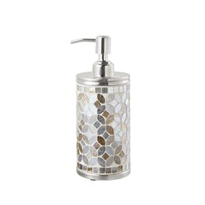 Madison Park Tesera Glass Bathroom Accessory Set, Stainless Steel Top, Handcrafted Mosaic Tiles, Vanity Décor, Lotion / Soap Dispenser with Pump, Tumbler, Covered Jar, Multi-Sizes, Silver/Gold 3 Piece