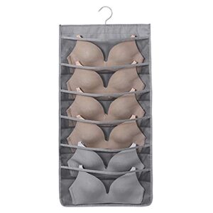 1 piece closet hanging organizer storage bags with mesh pockets and rotating metal hanger dual sided wall shelf wardrobe organizers storage bags for bra underwear underpants socks(gray, 24 pocket)