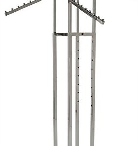 Only Garment Racks #2233 Clothing Rack - Heavy Duty Chrome 4 Way Rack, Adjustable Arms, Square Tubing, Perfect for Clothing Store Display with 4 Slanted Arms