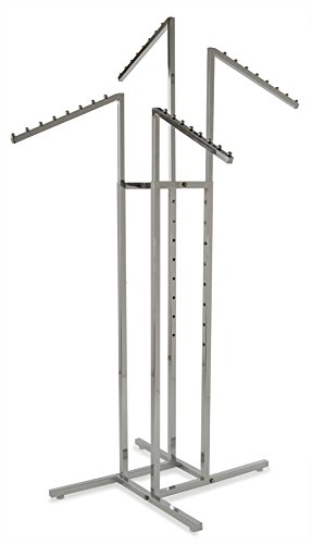 Only Garment Racks #2233 Clothing Rack - Heavy Duty Chrome 4 Way Rack, Adjustable Arms, Square Tubing, Perfect for Clothing Store Display with 4 Slanted Arms