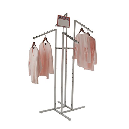 Only Garment Racks #2233 Clothing Rack - Heavy Duty Chrome 4 Way Rack, Adjustable Arms, Square Tubing, Perfect for Clothing Store Display with 4 Slanted Arms