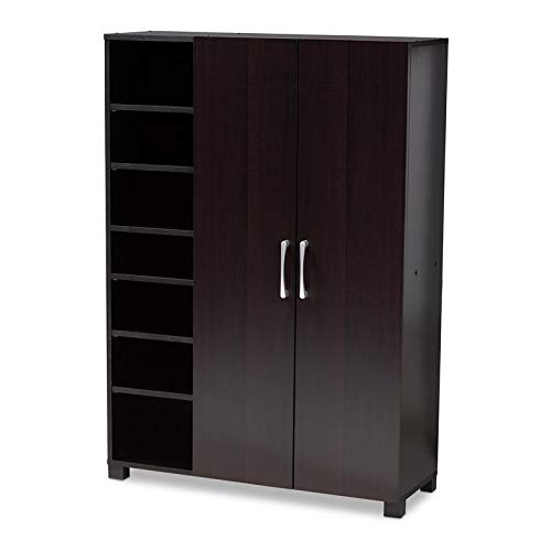 Baxton Studio Marine Modern and Contemporary Wenge Dark Brown Finished 2-Door Wood Entryway Shoe Storage Cabinet with Open Shelves