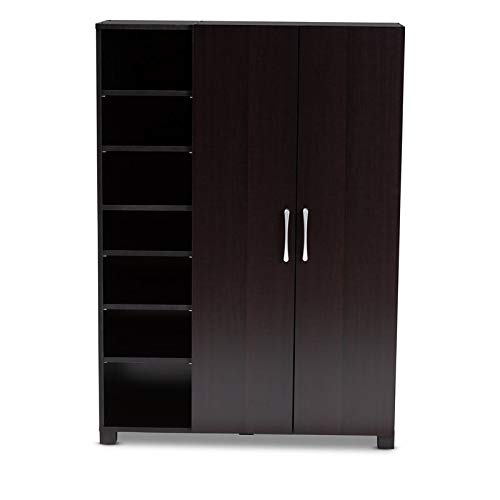 Baxton Studio Marine Modern and Contemporary Wenge Dark Brown Finished 2-Door Wood Entryway Shoe Storage Cabinet with Open Shelves