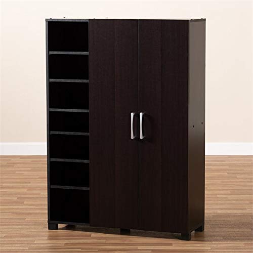 Baxton Studio Marine Modern and Contemporary Wenge Dark Brown Finished 2-Door Wood Entryway Shoe Storage Cabinet with Open Shelves